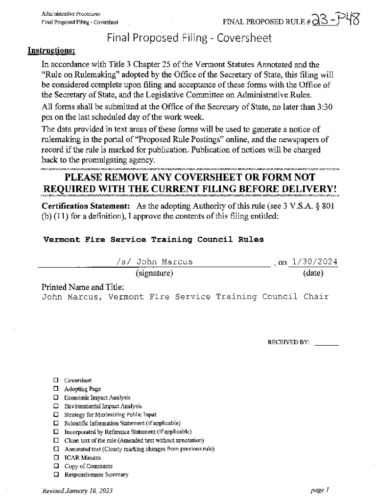 Fillable Online Vermont Fire Service Training Council Rules Fax Email Print - pdfFiller