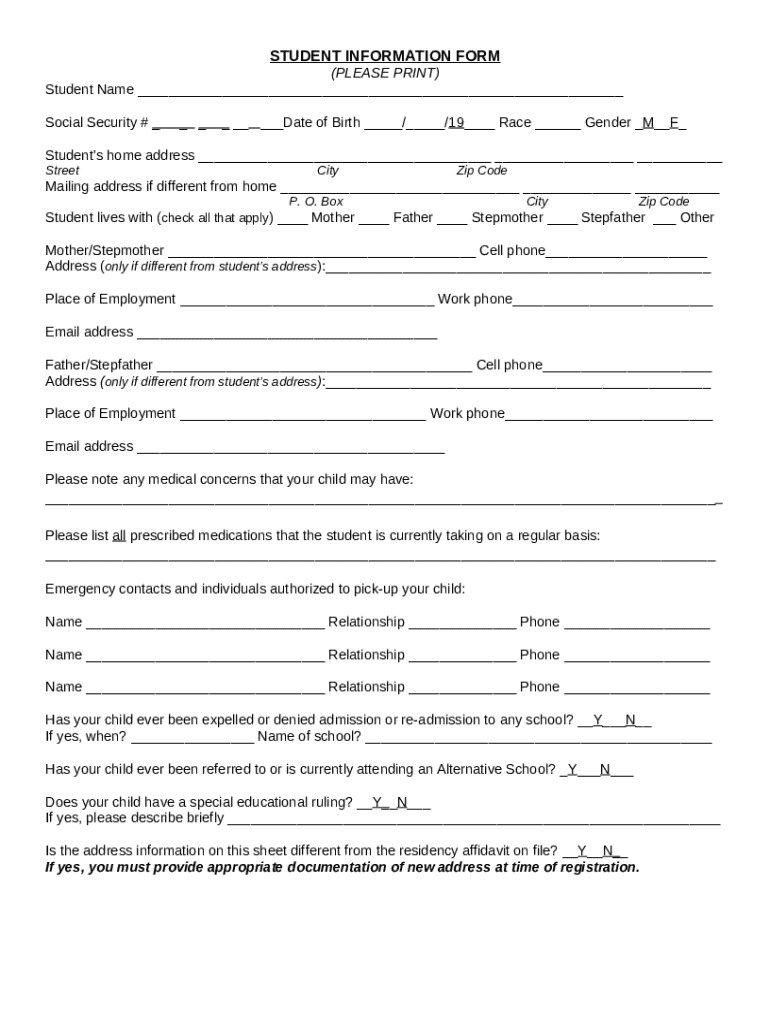 Student Ination Doc Template | pdfFiller