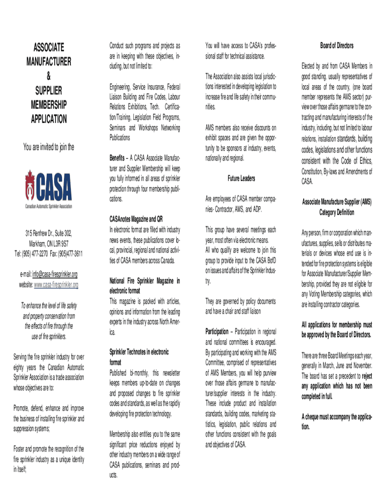 Fillable Online Application for Associate Membership in Casa Fax Email ...