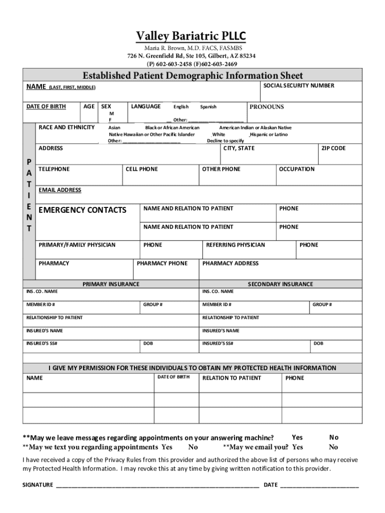 Fillable Online Patient Demographic Information Fax Email Print - pdfFiller