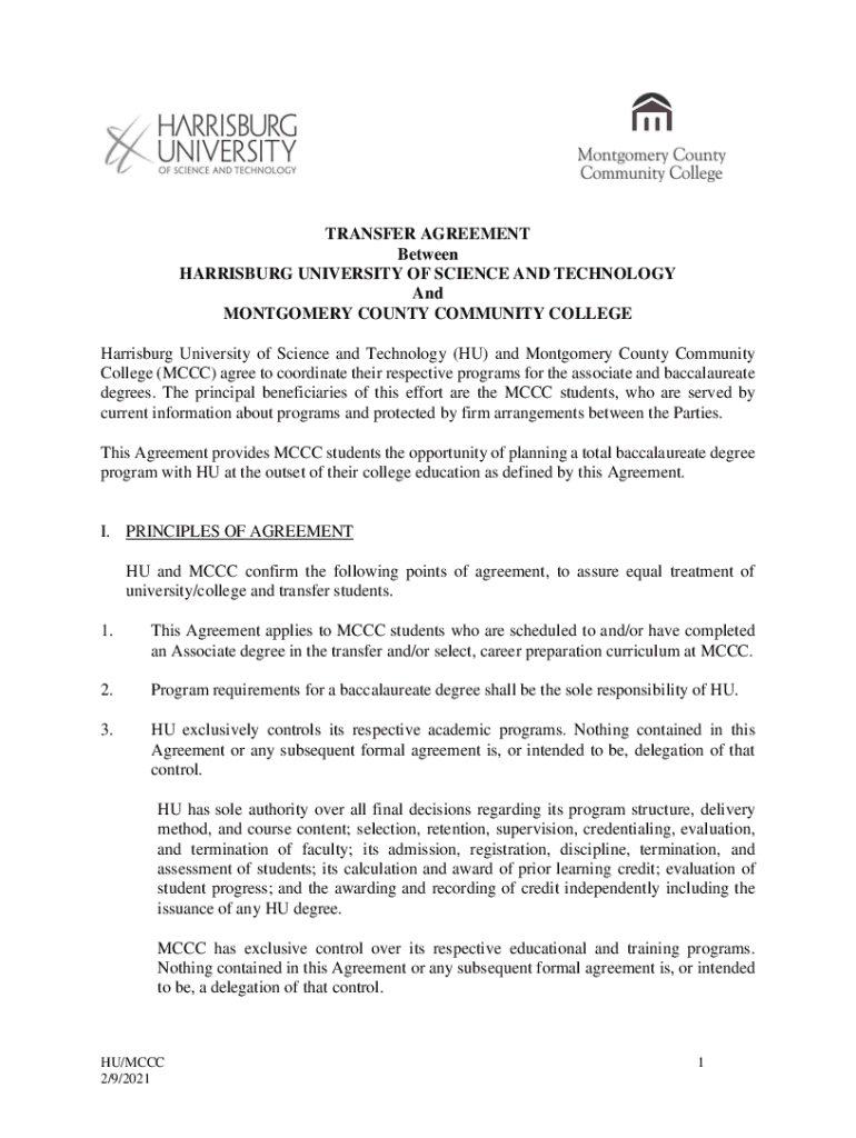 Fillable Online Transfer Agreement Between Harrisburg University of Science and Technology and ...
