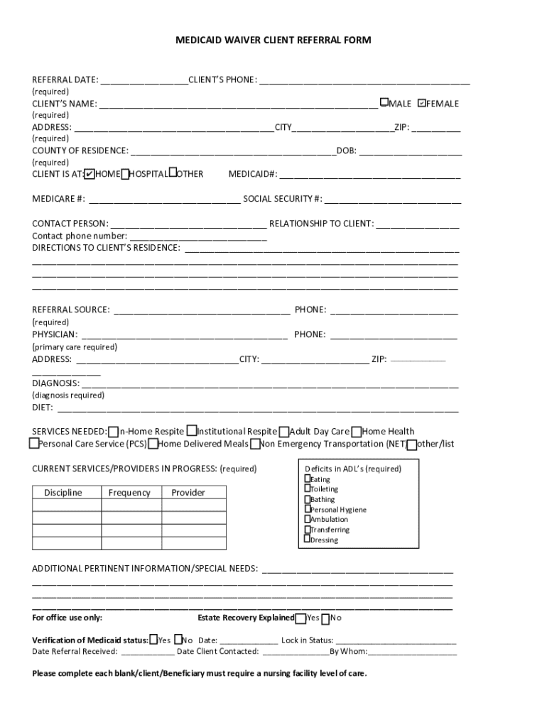 Fillable Online MEDICAID WAIVER CLIENT REFERRAL FORM Fax Email Print ...