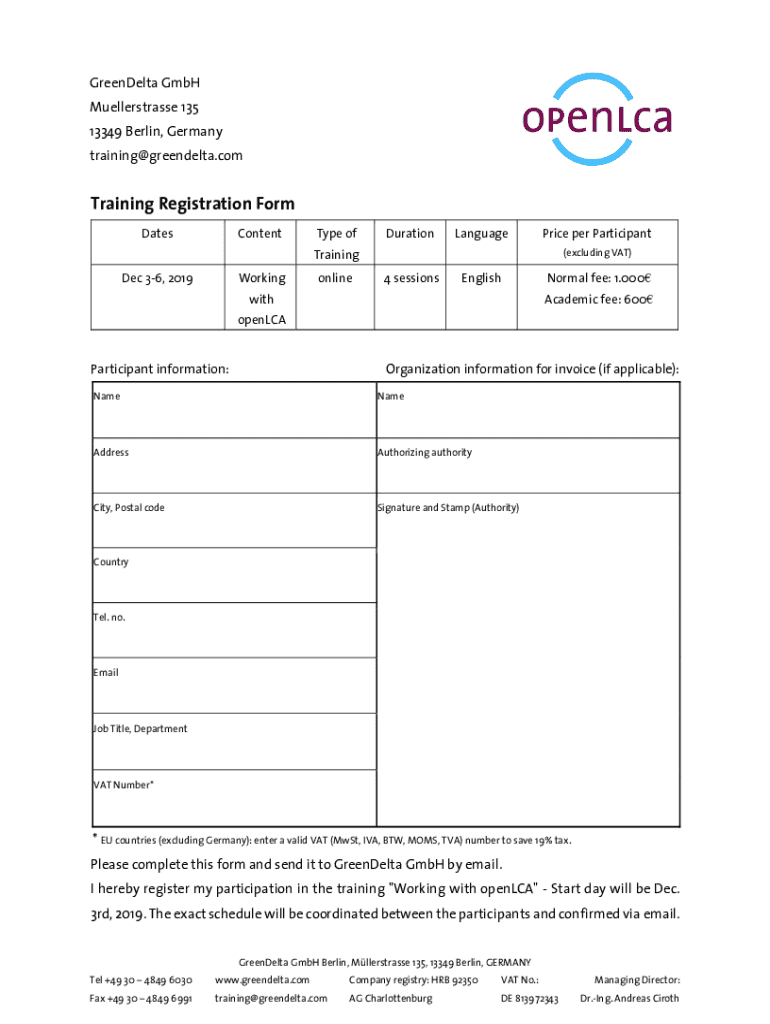 Fillable Online Working With Openlca Training Registration Fax Email ...
