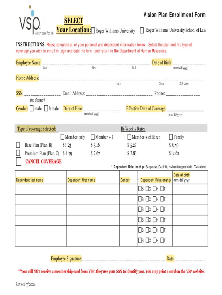 Fillable Online Vision Plan Enrollment Fax Email Print - pdfFiller