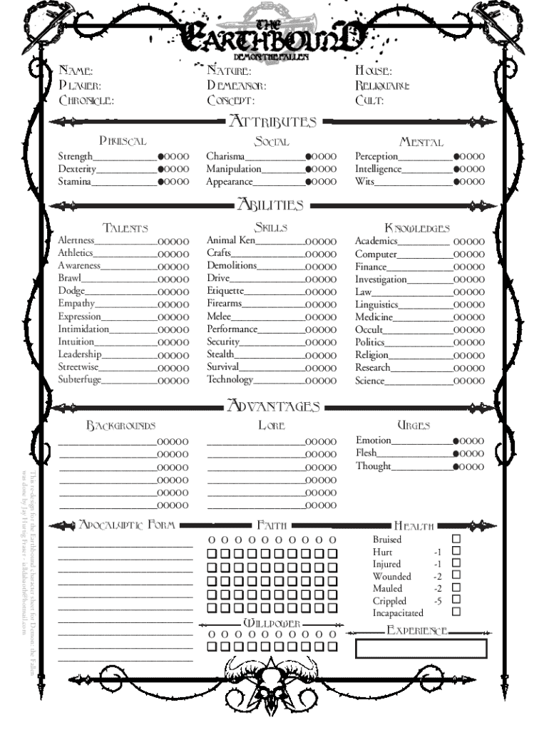 Fillable Online MrGone\'s Character Sheets : Fan Supplements Fax Email Print - pdfFiller