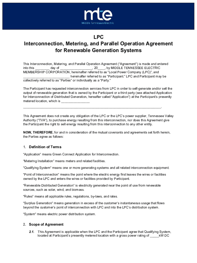 Fillable Online Interconnection Agreement for Renewable Generation ...