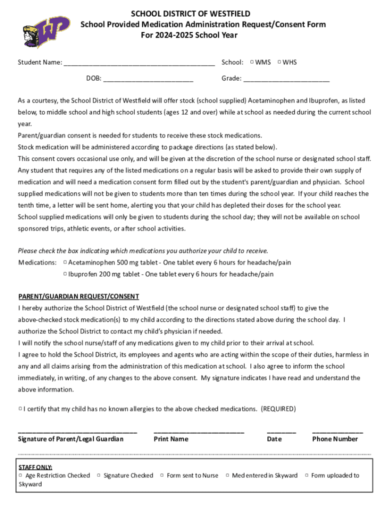 Fillable Online Medication Administration Request/consent for 2024-2025 School Year Fax Email ...