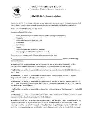 Fillable Online Covid-19 Liability Release for Massage Therapy Fax ...