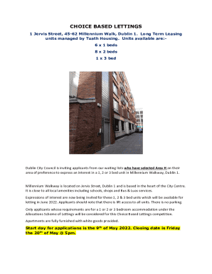 Fillable Online Choice Based Lettings in Millennium Walk, Dublin 1 Fax ...
