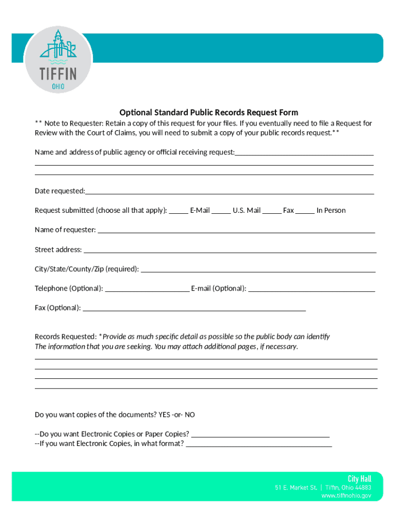 Optional Standard Public Records Request Doc Template | pdfFiller