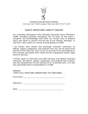 Dance Marathon Liability Waiver and Registration Doc Template | pdfFiller