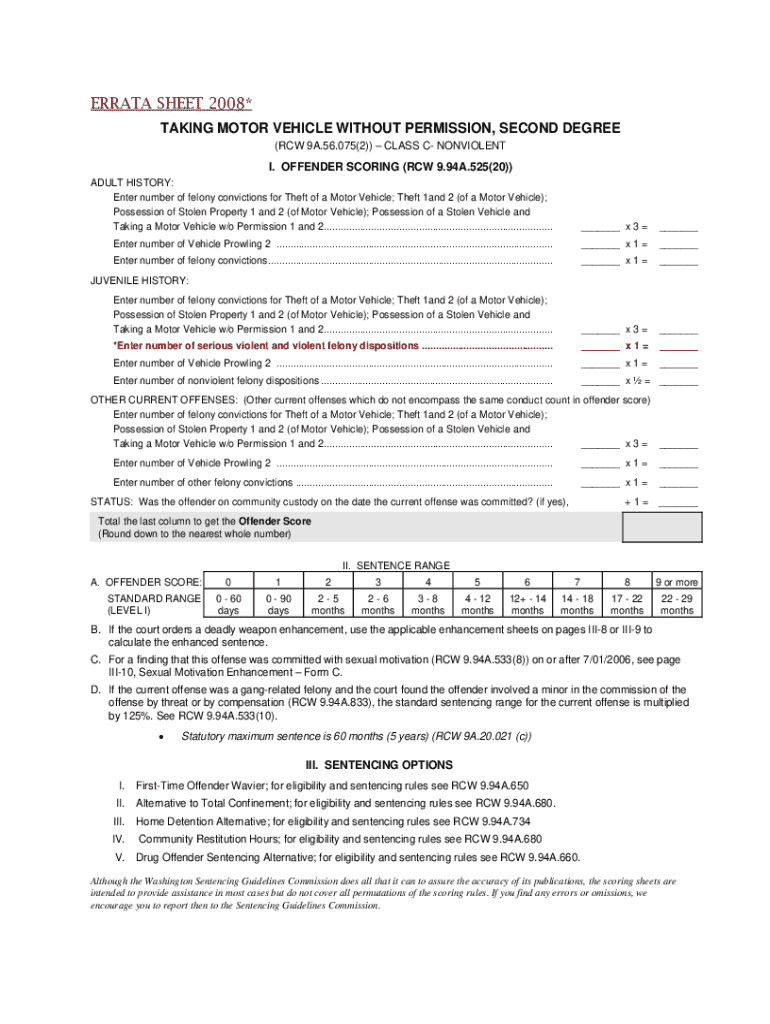 Fillable Online Errata Sheet Taking a Motor Vehicle without Permission ...