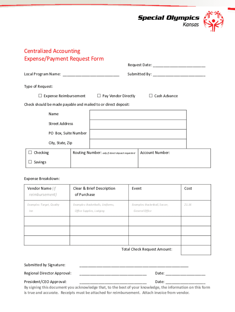 Fillable Online Centralized Accounting: Expense/payment Request Form Fax Email Print - pdfFiller