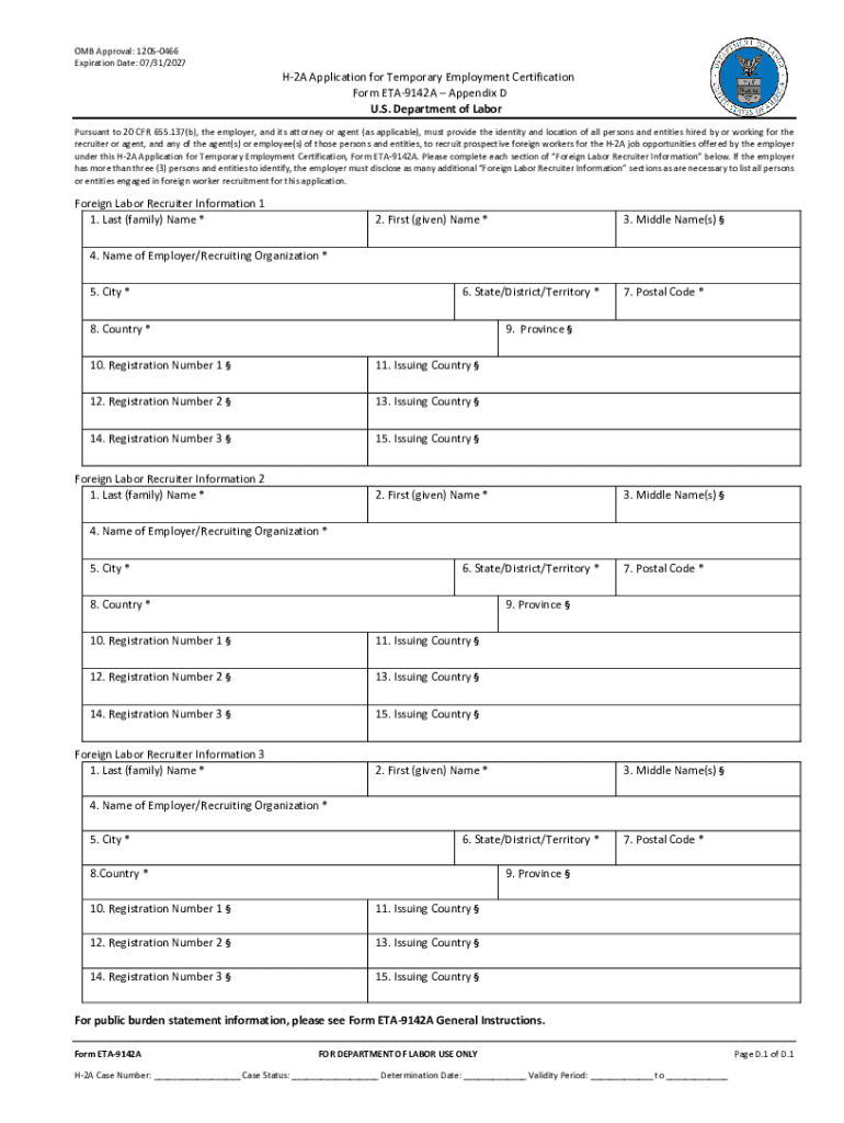Fillable Online Form Eta-9142a – Appendix D Fax Email Print - pdfFiller