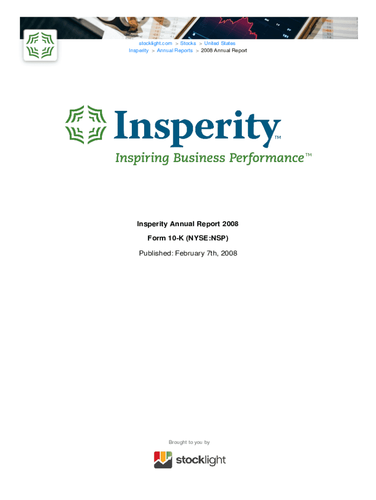Fillable Online Insperity Annual Report 2008 Fax Email Print - pdfFiller