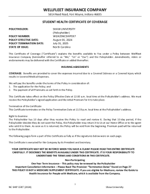 Fillable Online Wellfleet Insurance Company - Student Health Insurance ...