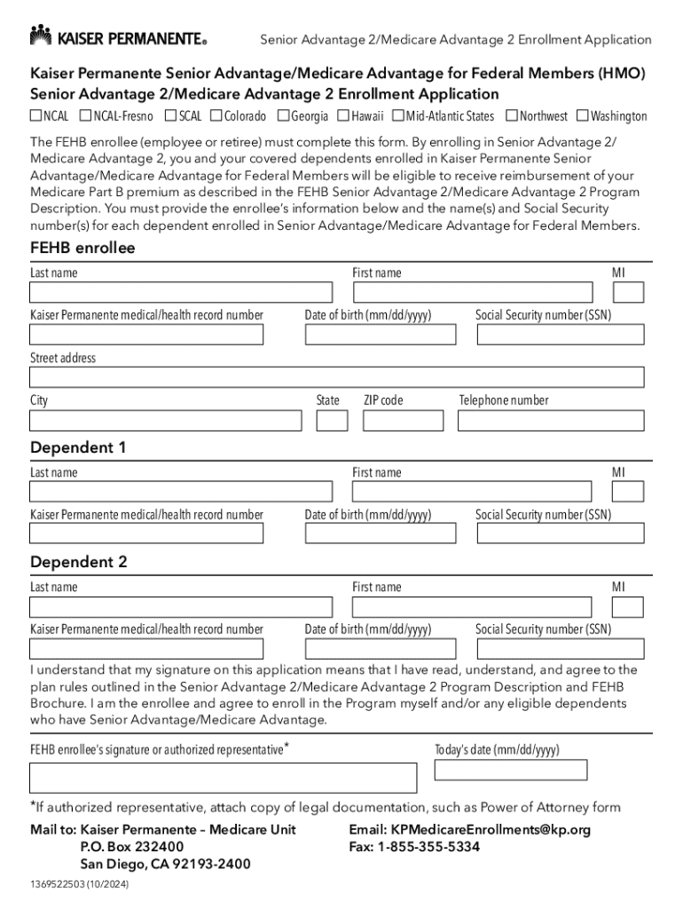 Fillable Online 2025 Senior Advantage 2Medicare Advantage 2 FEHB ...
