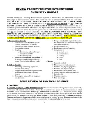 Fillable Online Chemistry Honors Review Packet Fax Email Print - pdfFiller