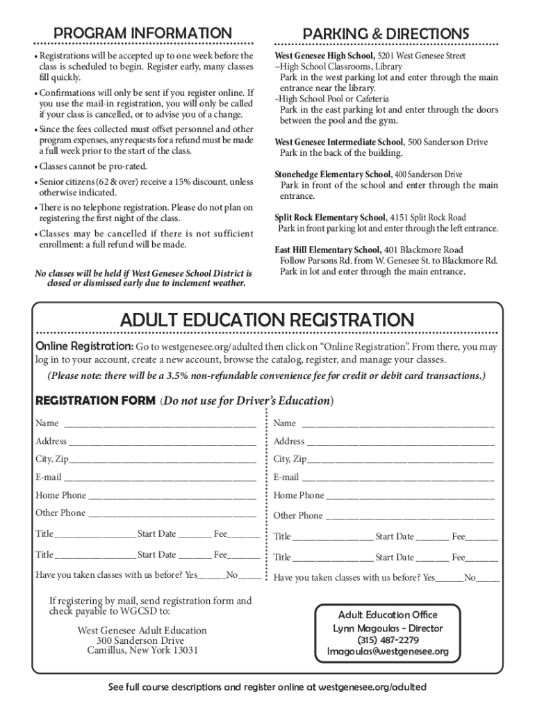 Fillable Online West Genesee Adult Education Program Registration Fax ...