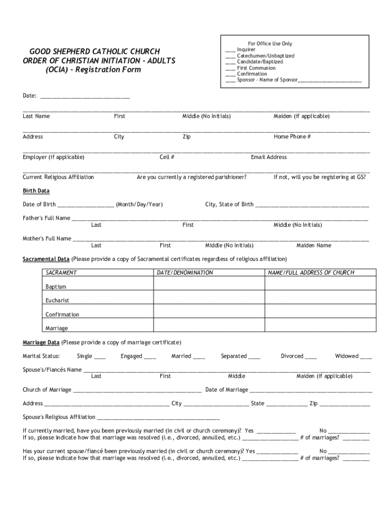 Fillable Online Order of Christian Initiation - Adults Registration Fax ...