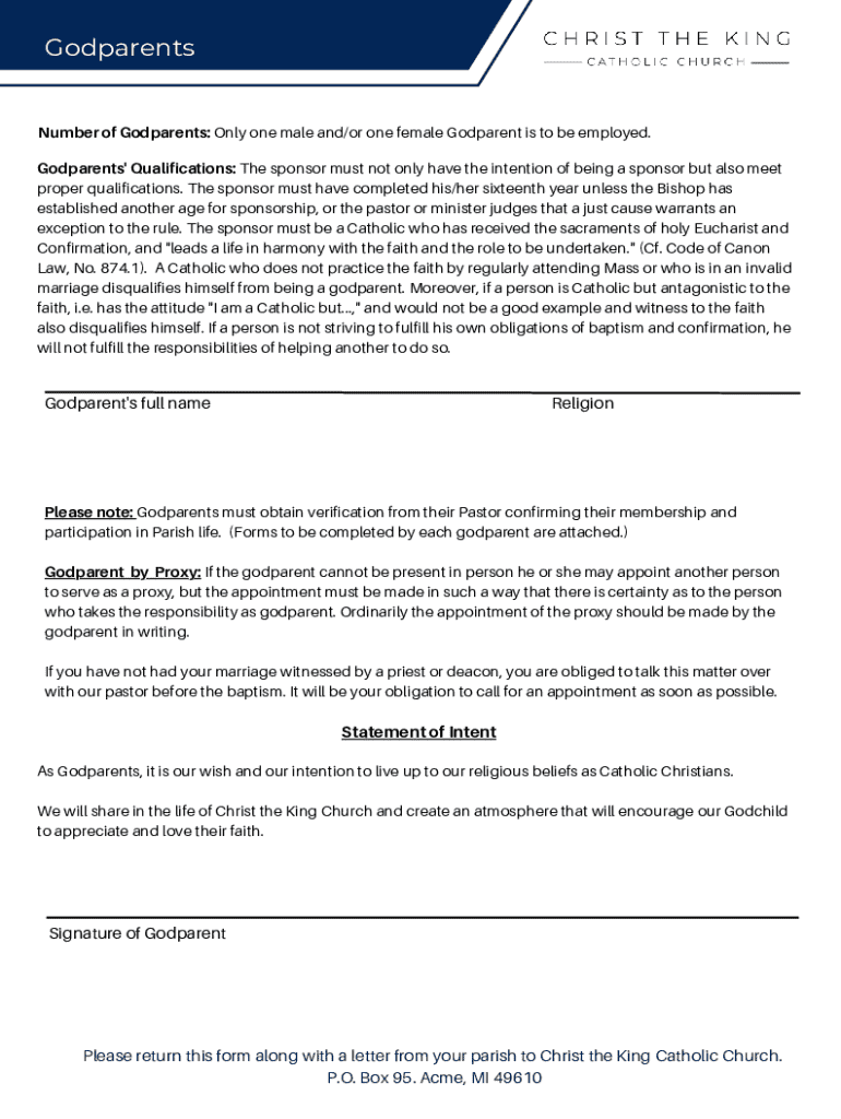 Fillable Online Godparent Qualifications and Responsibilities Fax Email ...