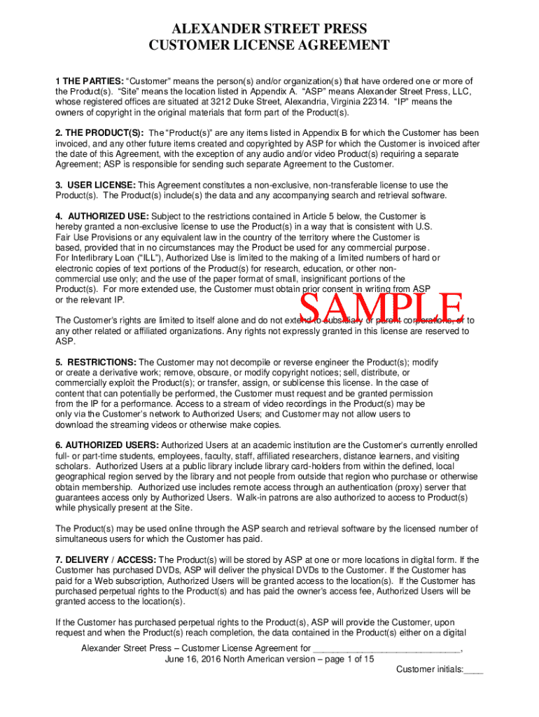 Fillable Online Alexander Street Press Customer License Agreement Fax Email Print - pdfFiller