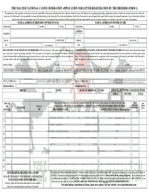 Fillable Online Application for Litter Registration by the Breeder ...
