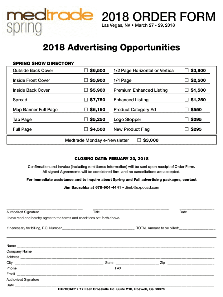 Fillable Online 2018 Advertising Opportunities Fax Email Print - pdfFiller