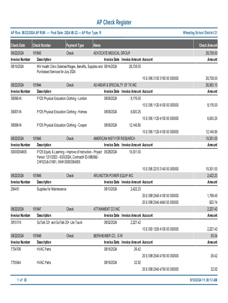Fillable Online Accounts Payable Check Register Fax Email Print - pdfFiller
