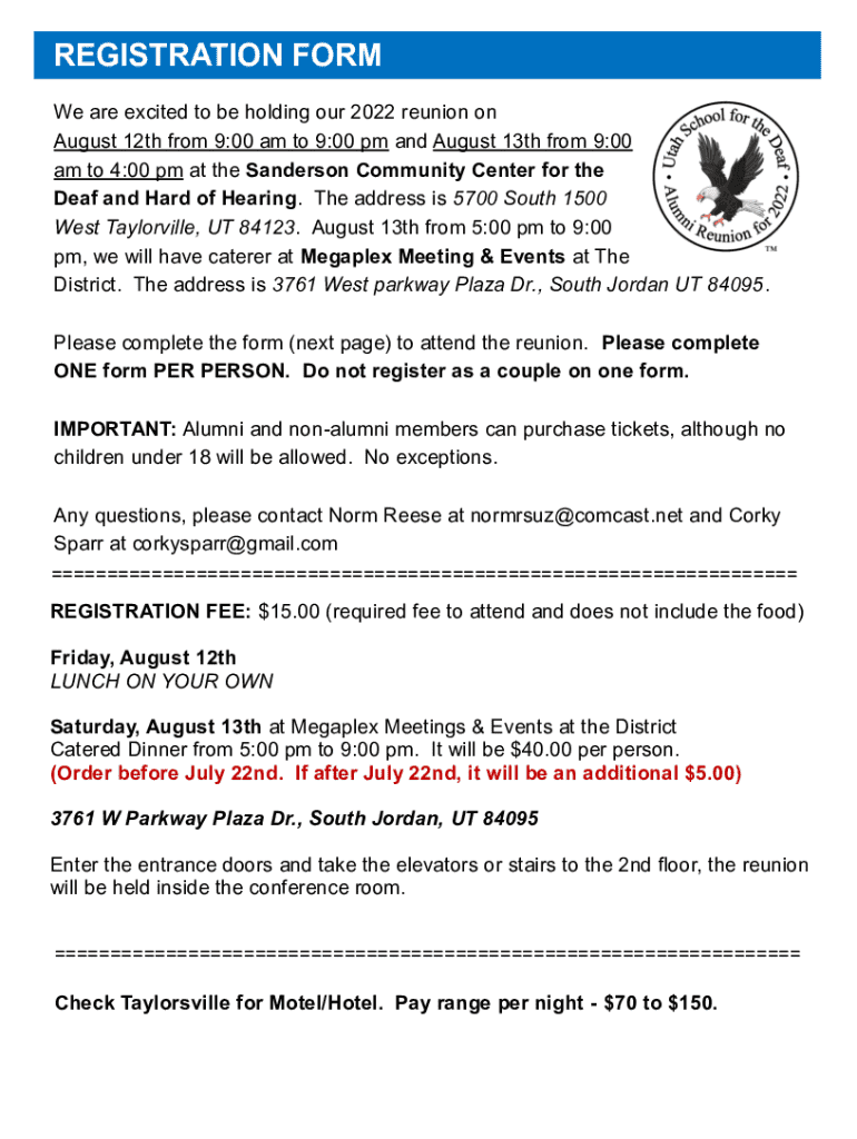 Fillable Online 2022 Reunion Registration Fax Email Print - pdfFiller