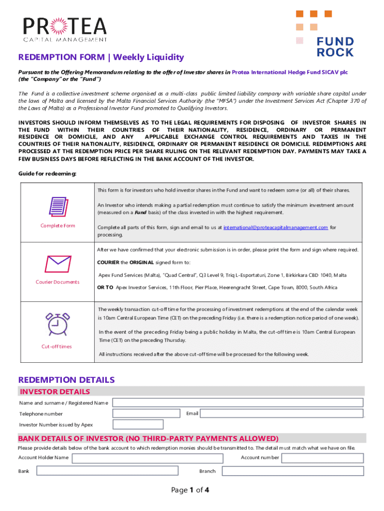 Fillable Online Weekly Liquidity Redemption Form Fax Email Print - pdfFiller