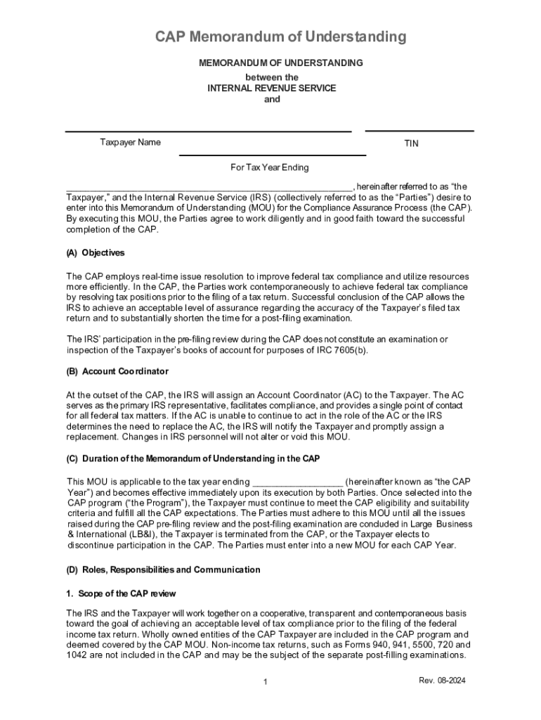 Fillable Online 2025 CAP Memorandum of Understanding (MOU) Fax Email ...