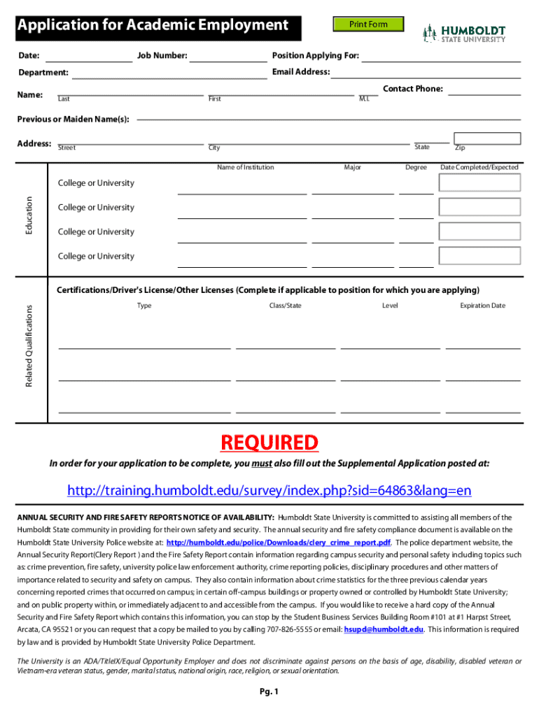 Fillable Online Application for Academic Employment Fax Email Print - pdfFiller