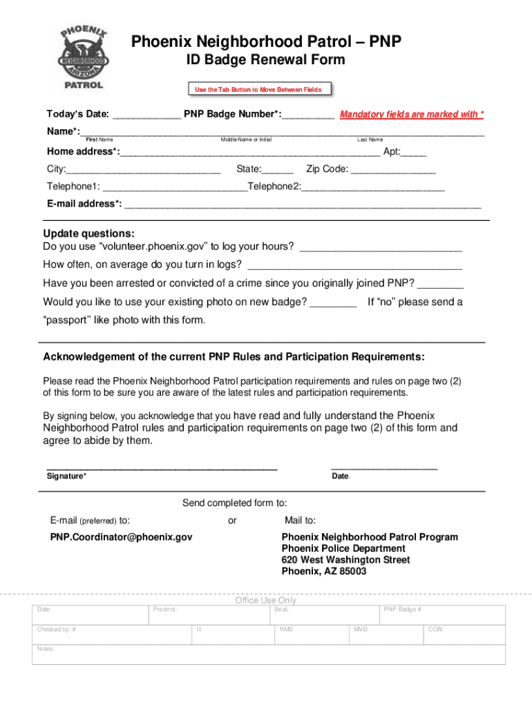 Fillable Online ***Application for the Phoenix Neighborhood Patrol ...