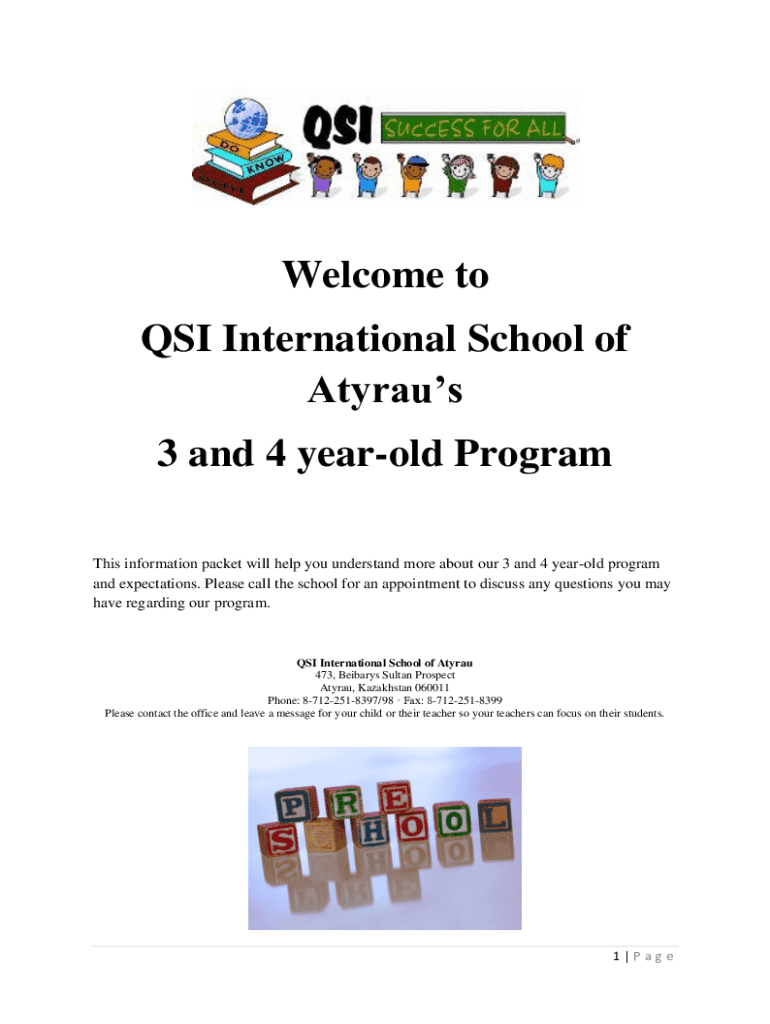 Fillable Online Qsi International School of Atyrau - 3 and 4 Year-old ...