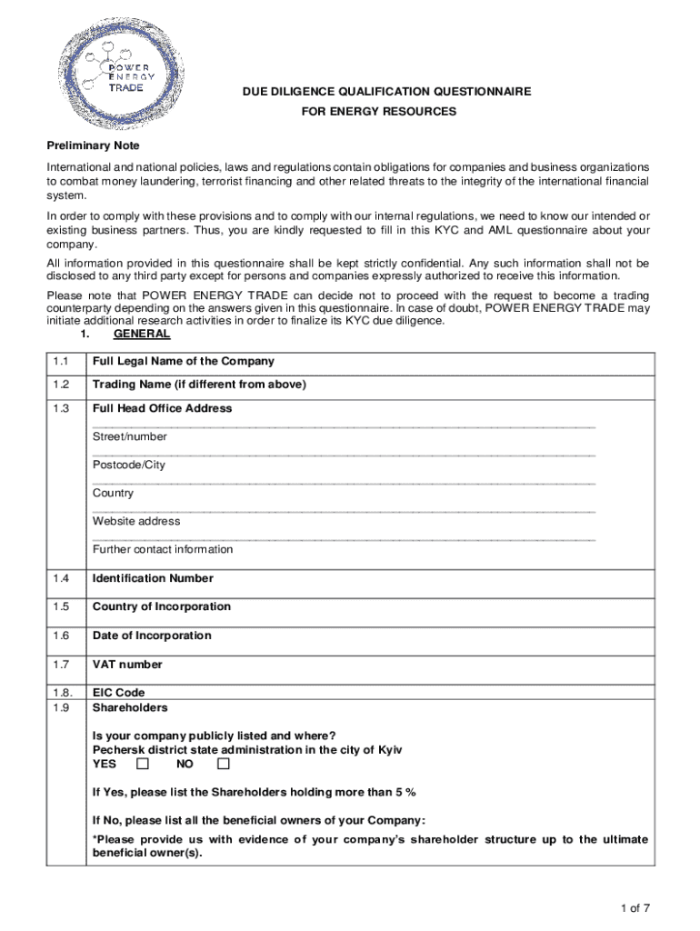 Fillable Online due diligence qualification questionnaire Fax Email Print - pdfFiller