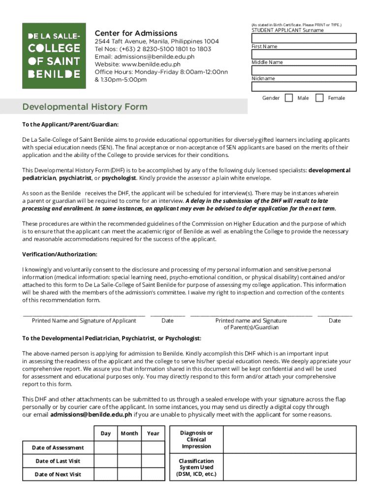 Fillable Online De La Salle-college of Saint Benilde Developmental ...