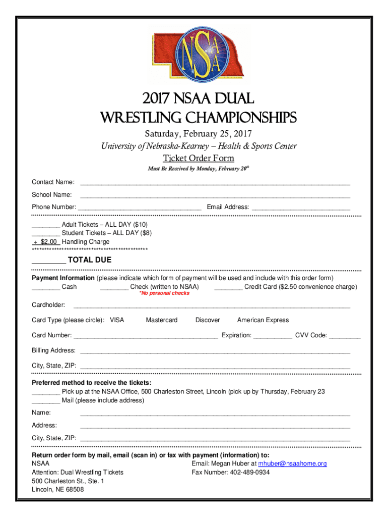 Fillable Online 2017 Nsaa Dual Wrestling Championships Fax Email Print ...