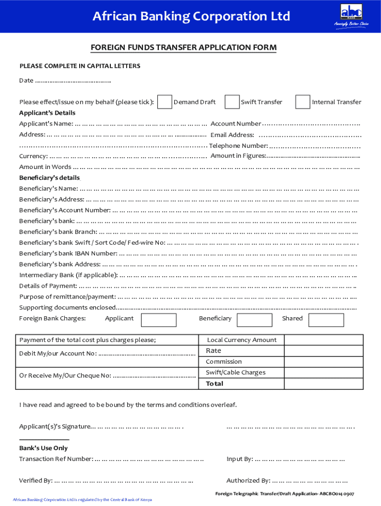 Fillable Online African Banking Corporation Ltd Foreign Funds Transfer ...