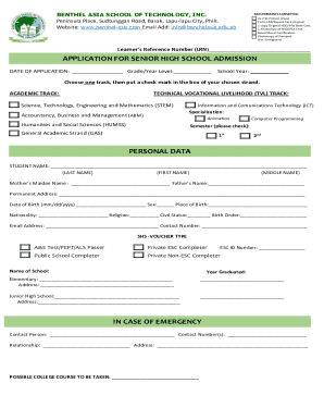 Fillable Online Senior High School Admission Application Form Fax Email ...