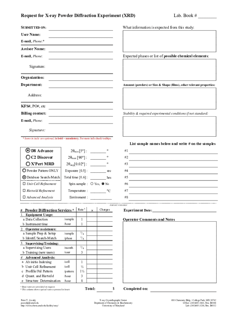 Fillable Online X-ray Powder Diffraction Experiment Request Form Fax Email Print - pdfFiller