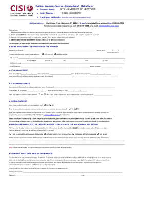 Fillable Online Cultural Insurance Services International Claim Form ...