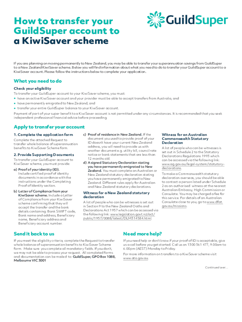 Fillable Online How to Transfer Your Guildsuper Account to a Kiwisaver Scheme Fax Email Print ...