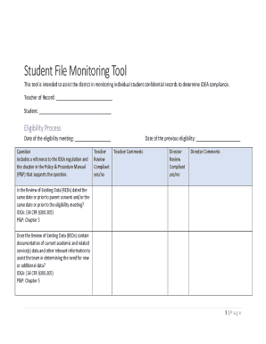 Fillable Online Student File Monitoring Tool - October 2024 Fax Email ...