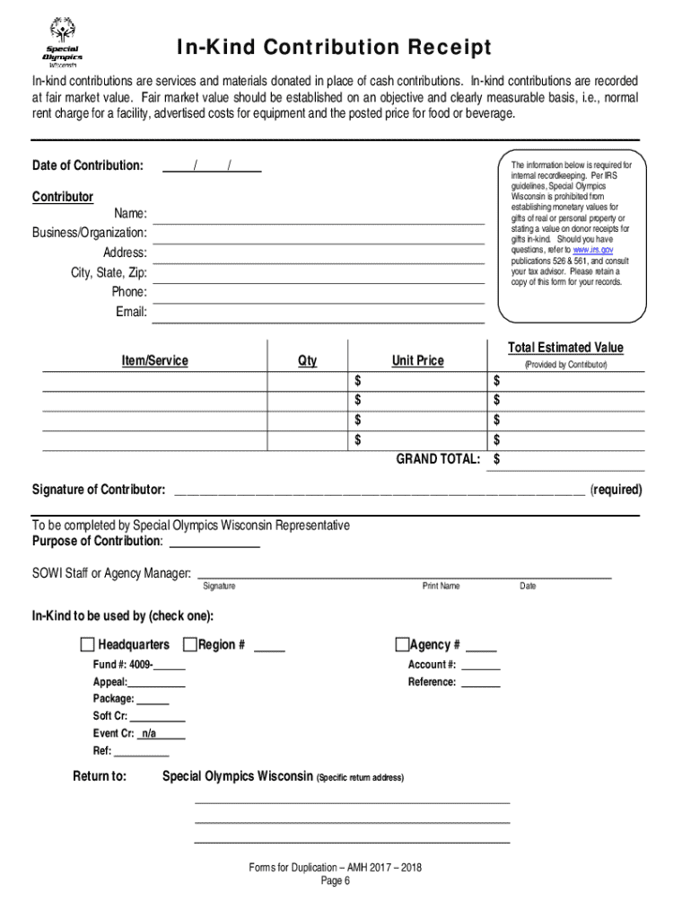 Fillable Online in-kind Contribution Receipt Fax Email Print - pdfFiller