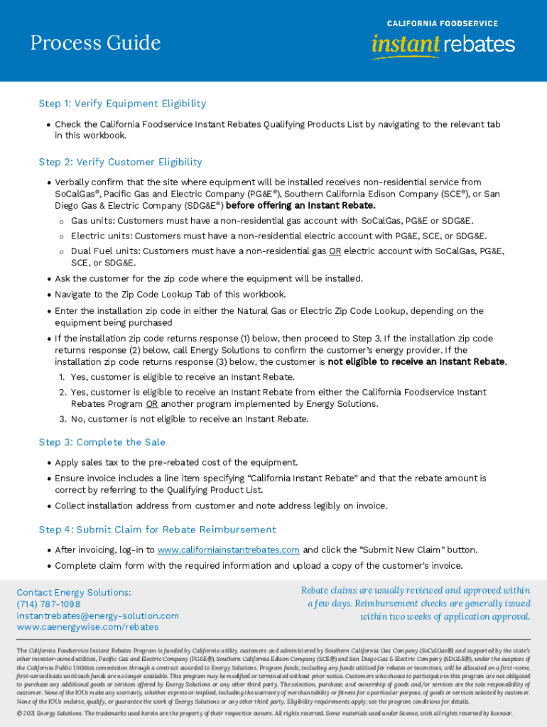 Fillable Online California Foodservice Instant Rebates Program Guide ...