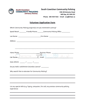 Fillable Online South Cowichan Community Policing Volunteer Application ...