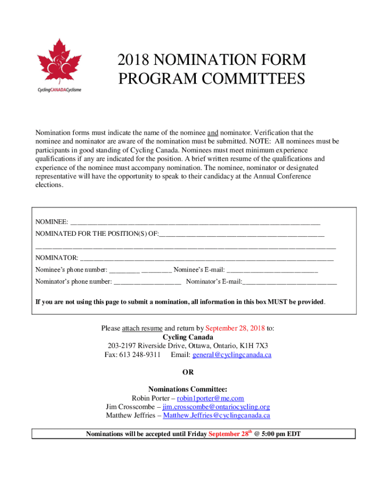Fillable Online Nomination for Program Committees Fax Email Print - pdfFiller