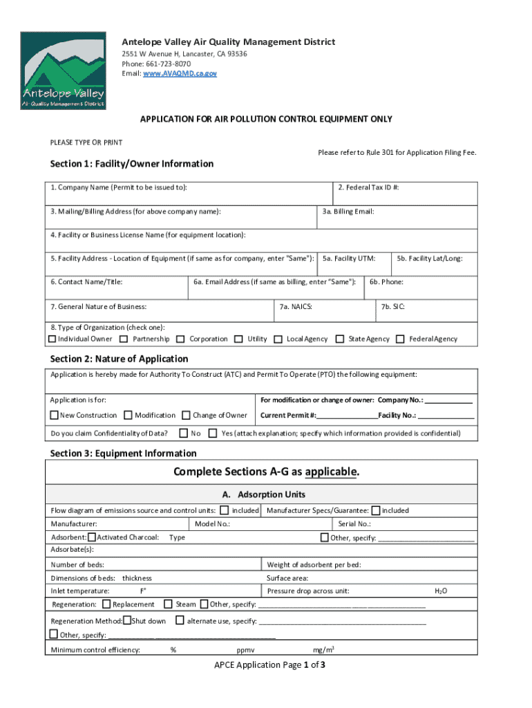 Fillable Online Antelope Valley Air Quality Management District ...