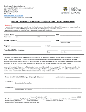 Fillable Online Master of Business Administration (mba) Take 2 Registration Form Fax Email Print ...